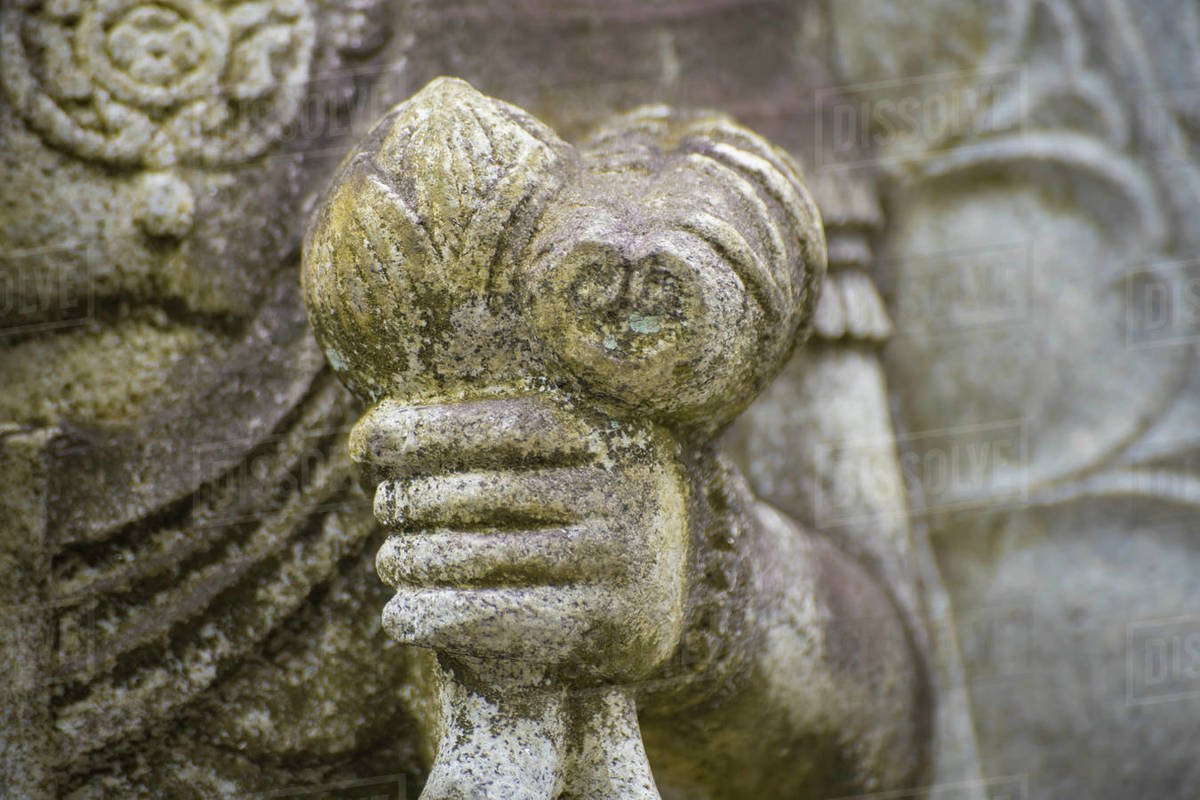 A religious stone statue of Mahasthamaprapta at Japanese buddhism ...