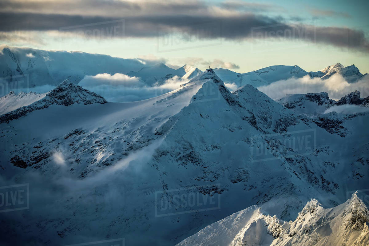 Zittelhaus refuge hut and the Sonnblick observatory on the summit of ...