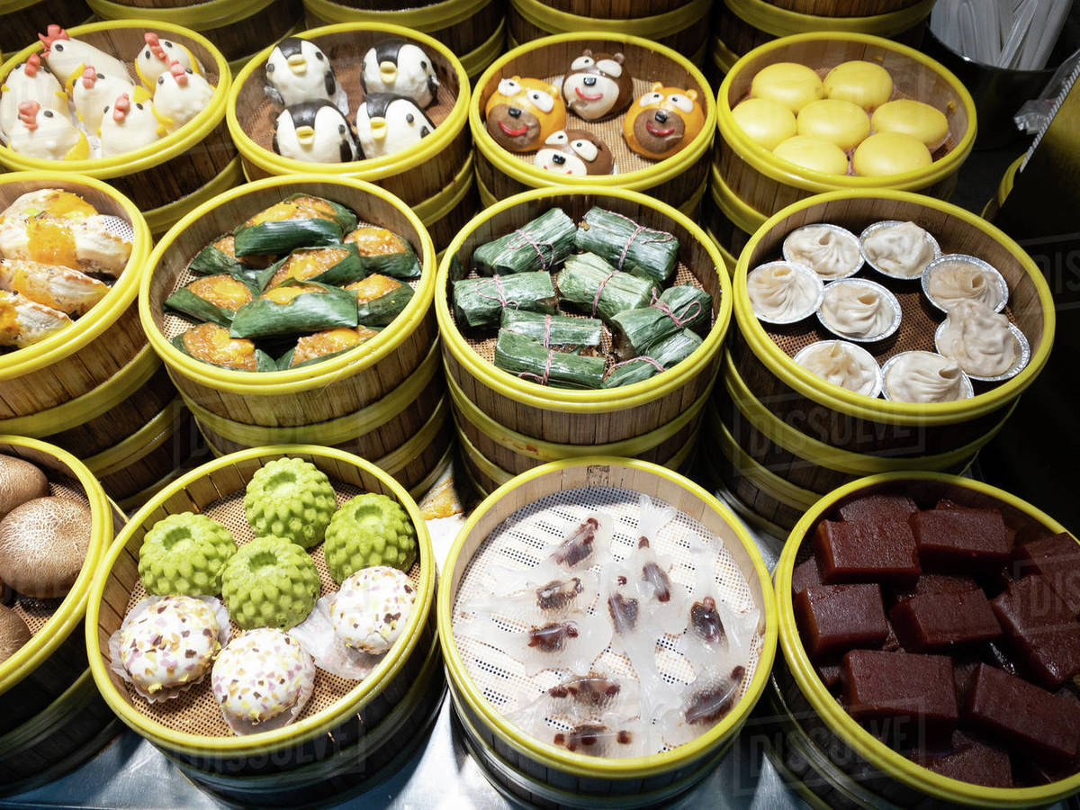 Close-up of assorted baskets with dim sum, Shanghai, China - Royalty ...