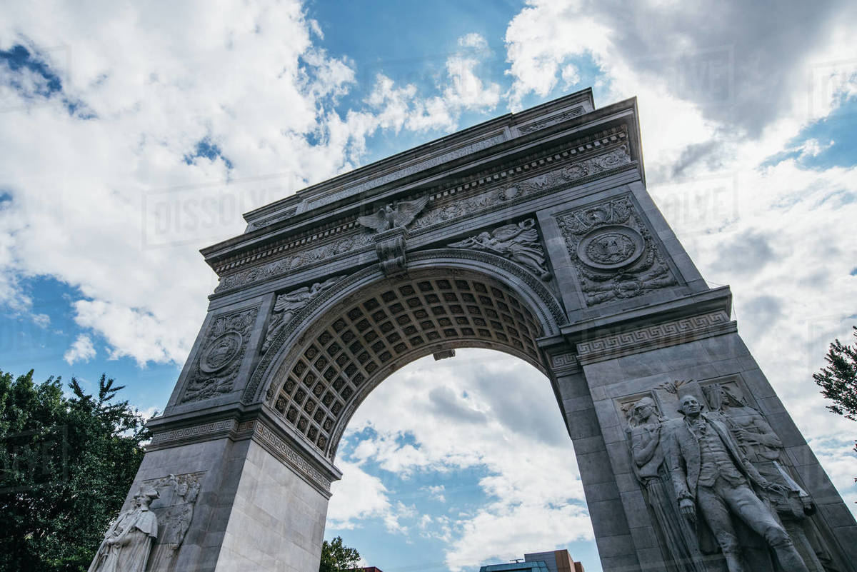 Low angle view of Washington Square Arch, Manhattan, New York, USA ...