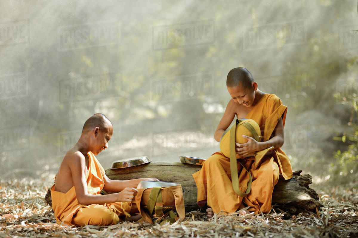 Two buddhist monks sitting in forest, Thailand - Royalty-free Stock ...