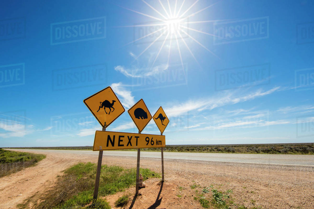 Road signs on the Nullarbor Plain, Western Australia, Australia - Stock ...