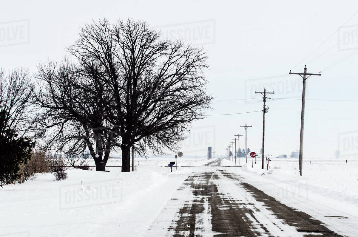 Intersection of two roads in eastern Illinois, USA - Stock Photo - Dissolve