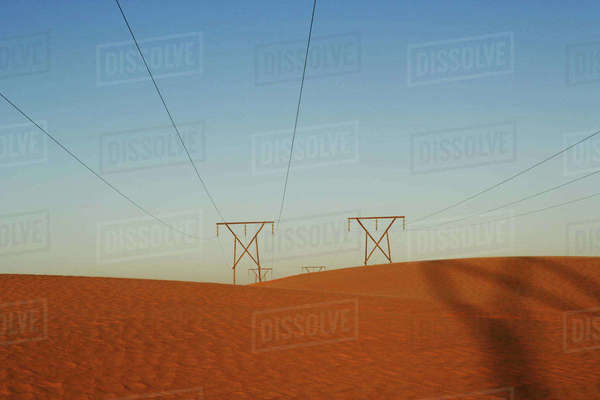 Namibia, Power lines in desert - Royalty-free Stock Photo | Dissolve