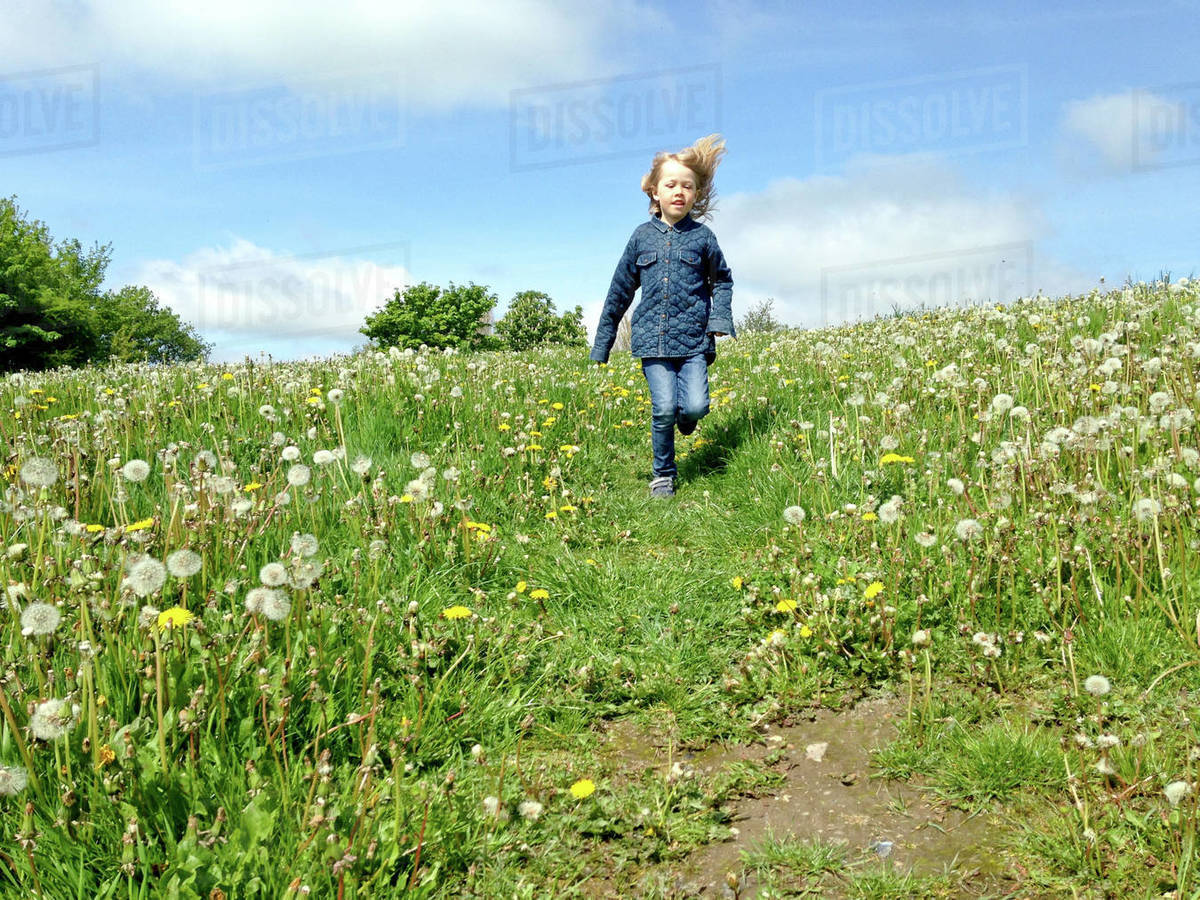 Boy running through a meadow - Royalty-free Stock Photo | Dissolve