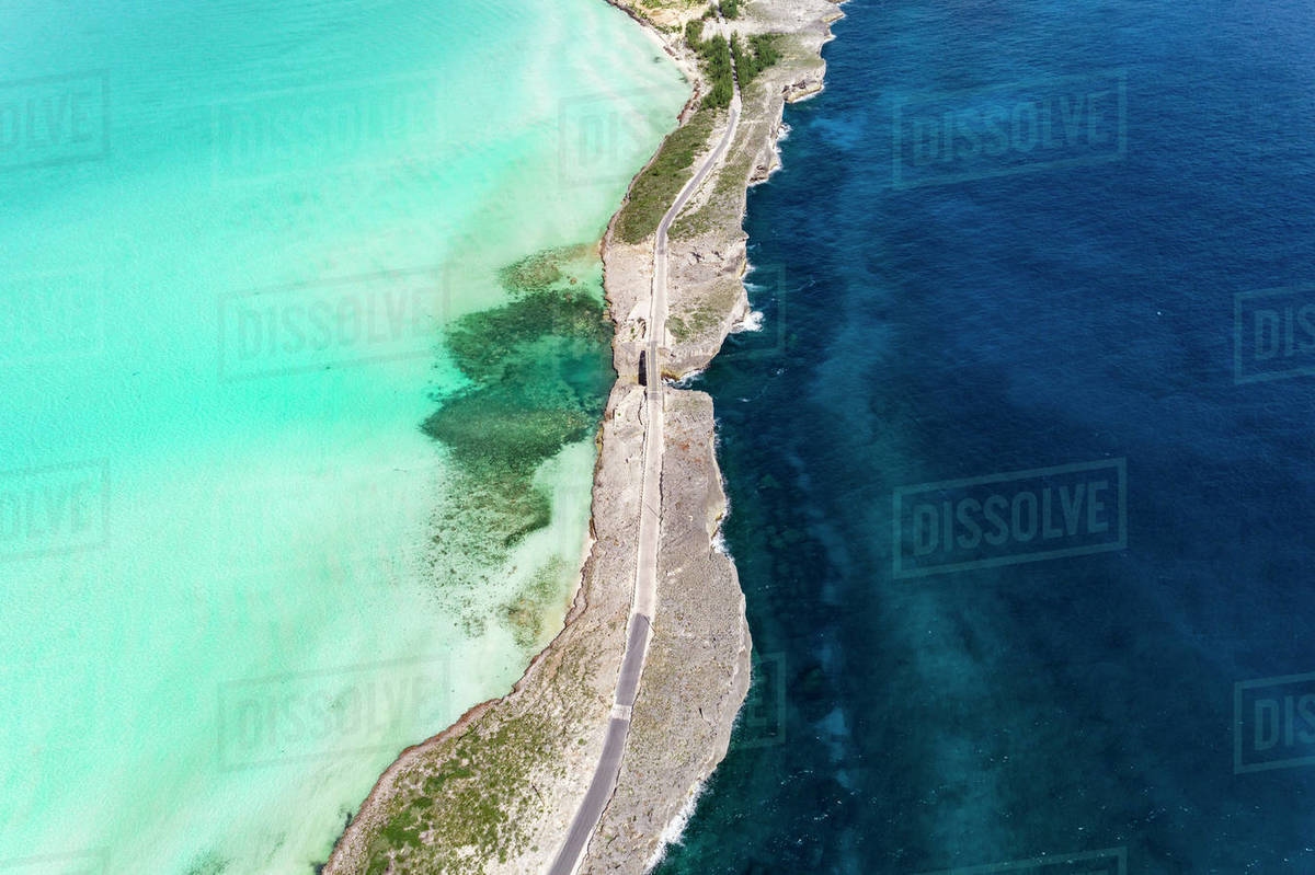 Aerial view of Glass Window Bridge, North Eleuthera, Bahamas - Royalty ...