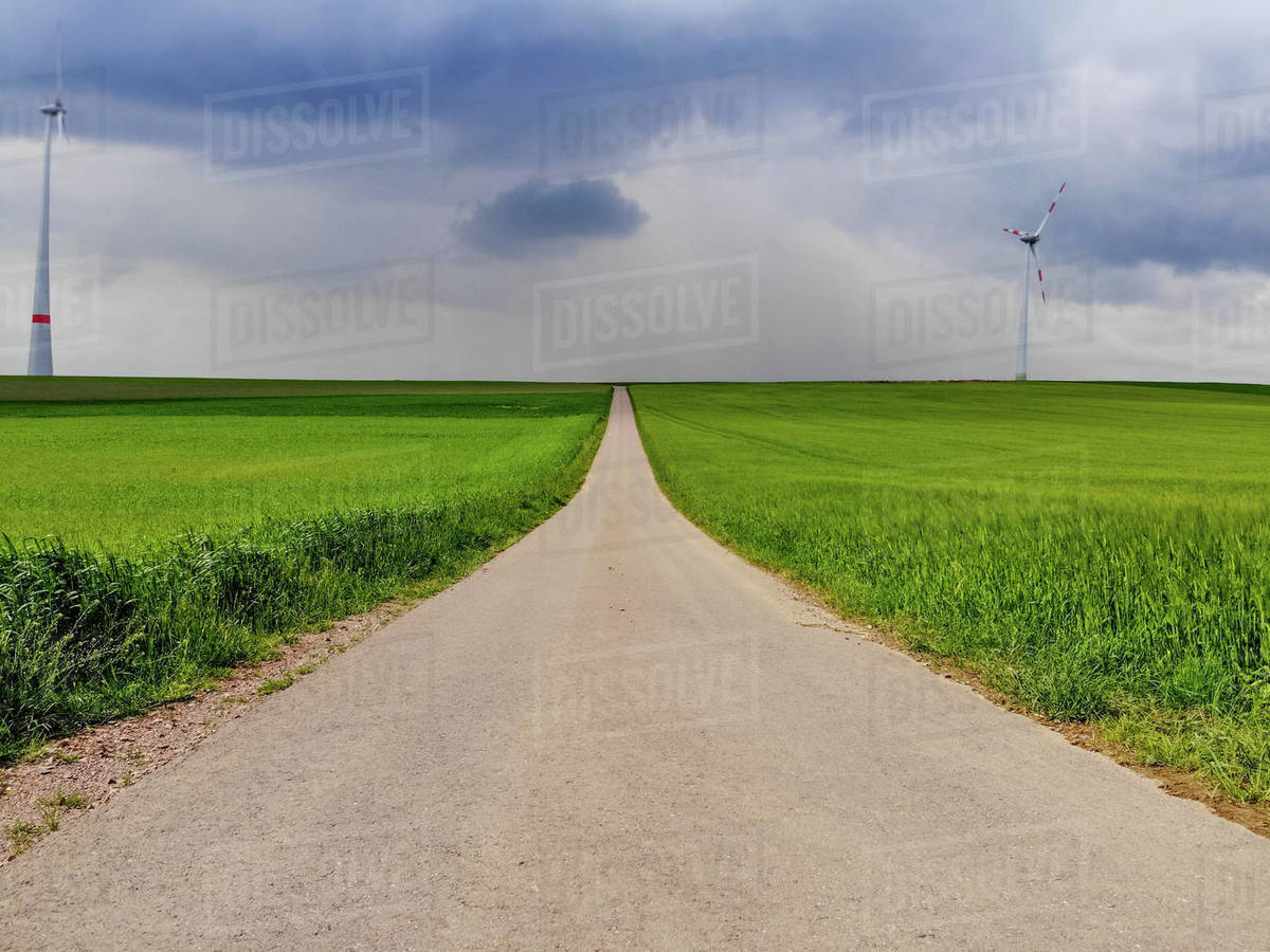 Endless road through a green landscape - Stock Photo - Dissolve