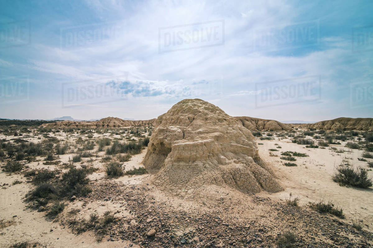 Desert landscape with dry vegetation on background of blue sky - Stock ...