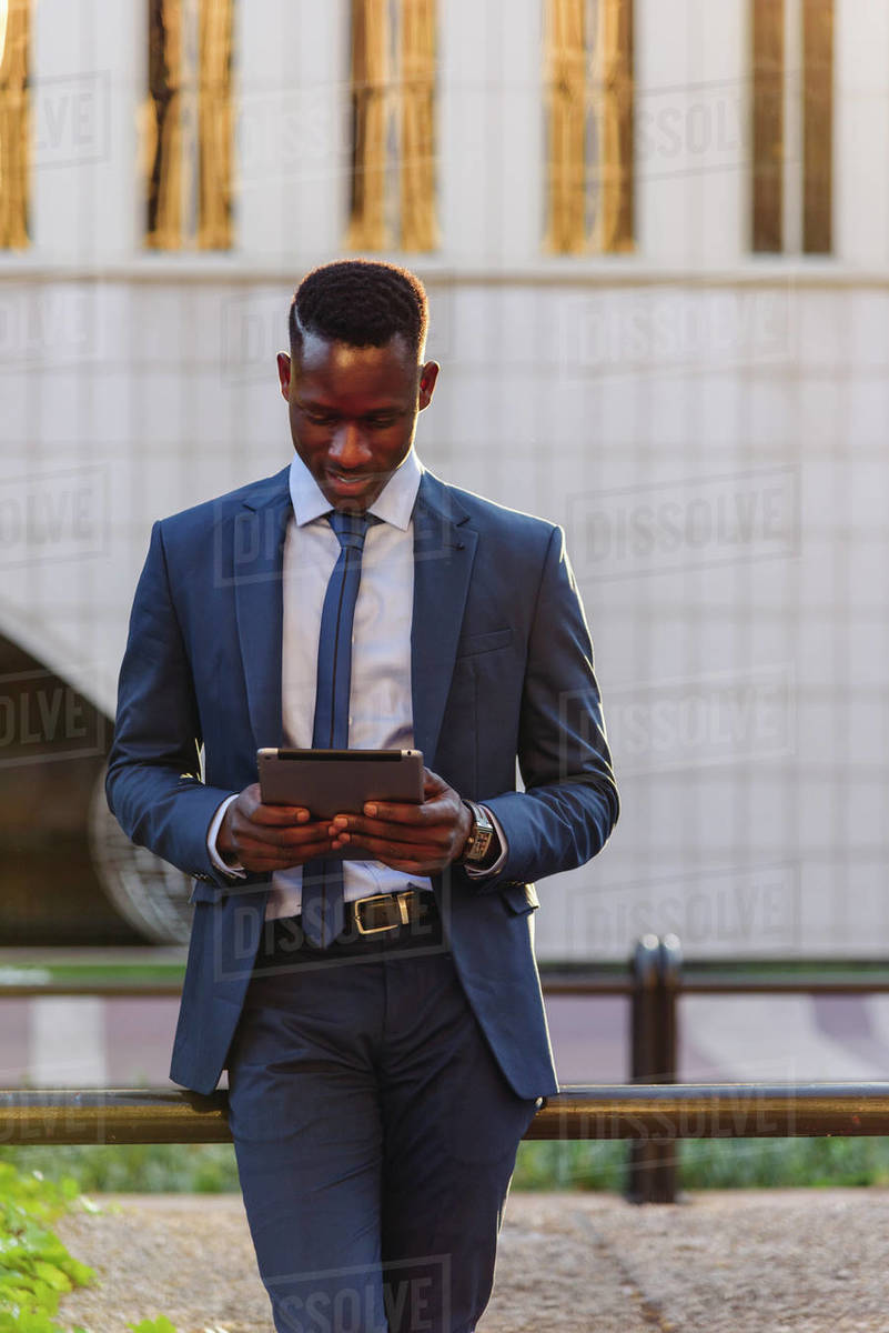 Full body side view of confident respectable African American ...