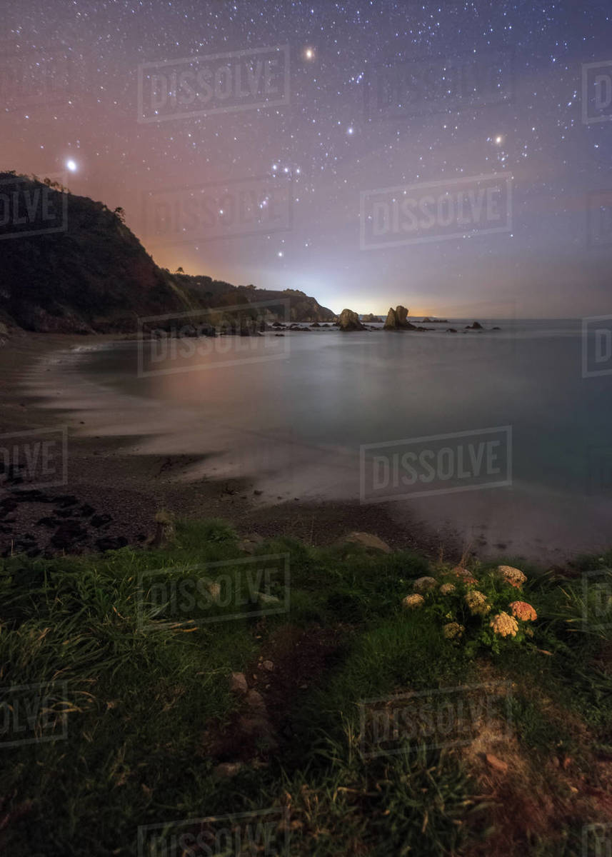 Night landscape of beach on the north coast of Spain - Royalty-free ...