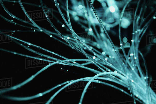 Closeup of abstract blue translucent thin wire with illumination inside ...