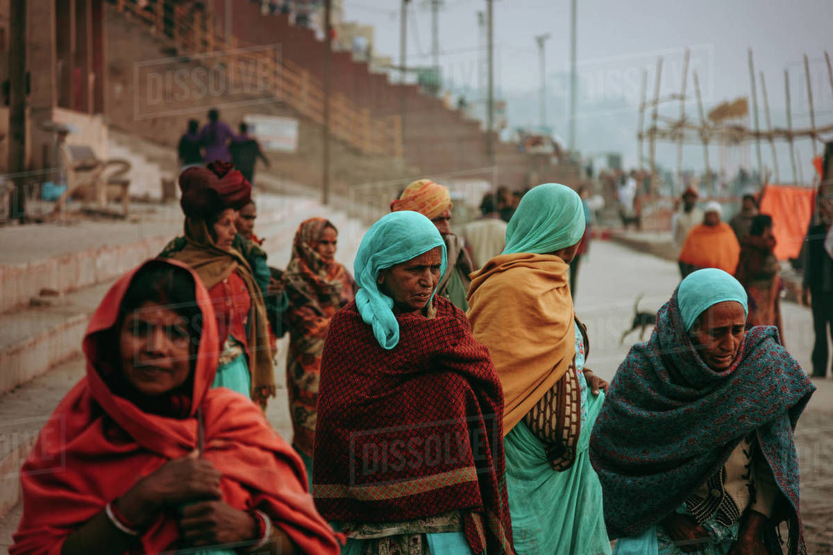 Allahabad, India - FEBRUARY, 2018: Group of aged poor Indian women ...