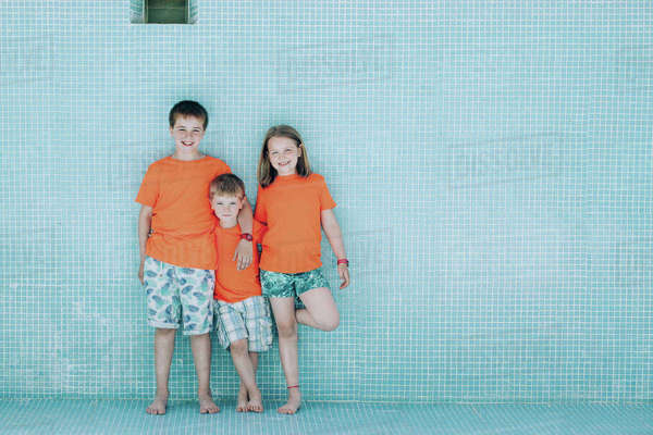Children standing in empty pool and looking at camera - Royalty-free ...
