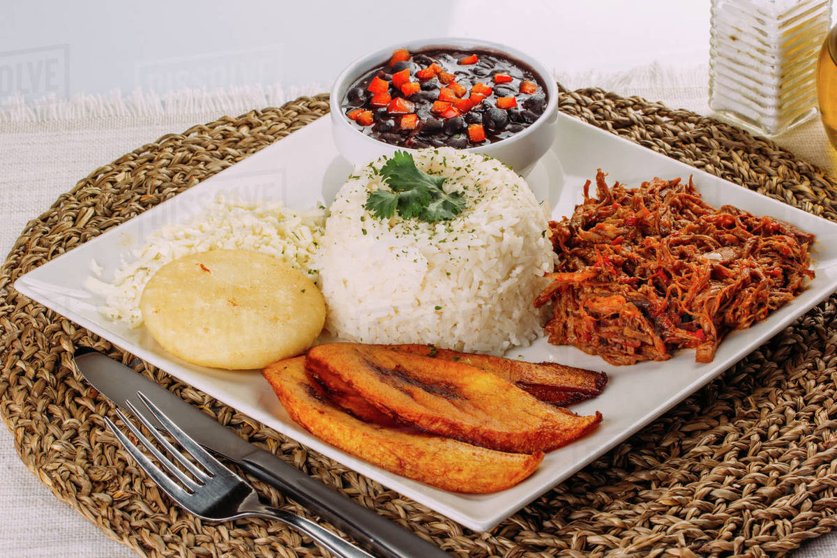 Homemade Venezuelan food. Traditional Venezuelan dish. Pabellon Criollo ...