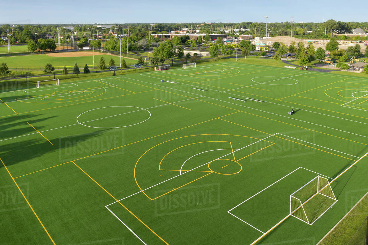 Aerial view of a multi-use playfield with soccer/lacrosse fields and a ...