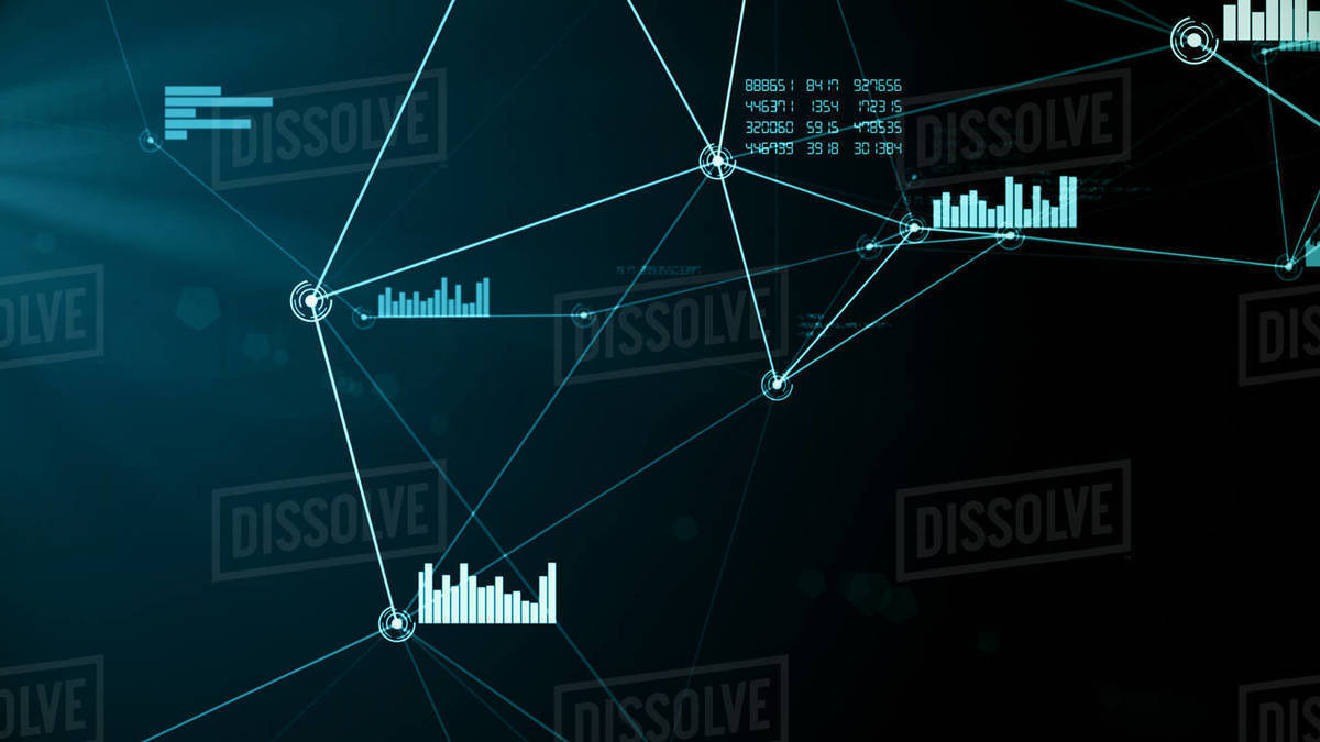 Futuristic abstract cyan network and data connection 3D illustration ...