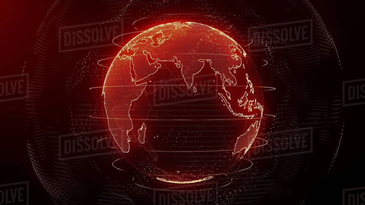 Futuristic red digital Earth America skyline showing lobal data network ...