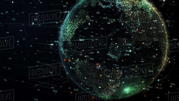 Green planet Earth rotating in global futuristic cyber network - Stock ...