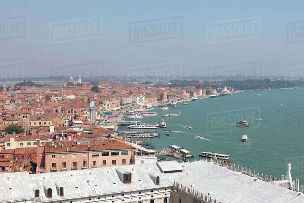 Panoramic view of Venice city with historic buildings and coast - Stock ...