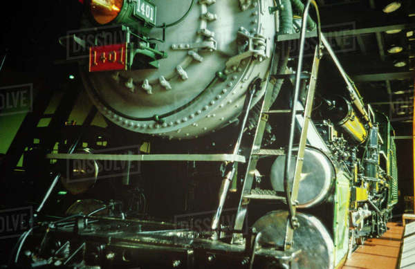 NEW YORK, UNITED STATES MAY 1970: Locomotive of an old train in 70's ...