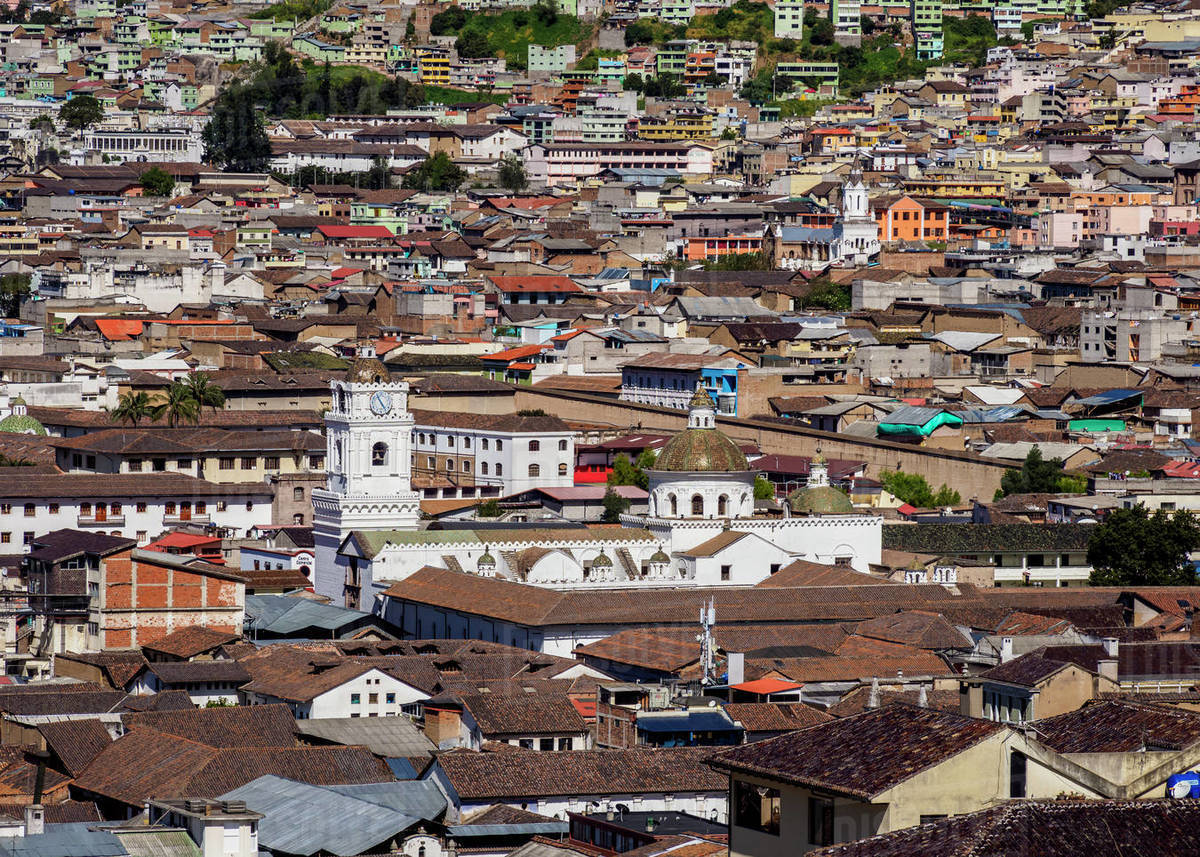 Old Town, elevated view, Quito, Pichincha Province, Ecuador, South ...