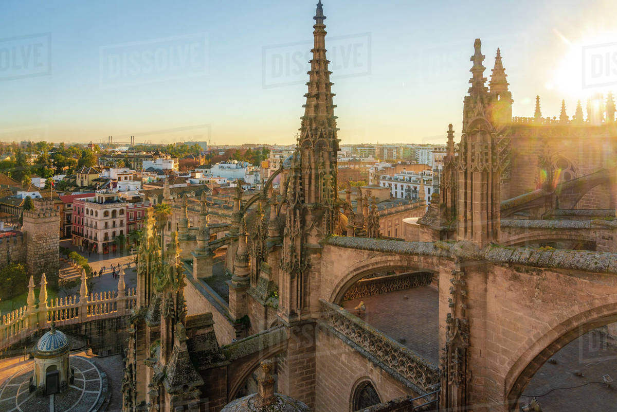 View of the historic center of Seville from the top of the Cathedral of ...