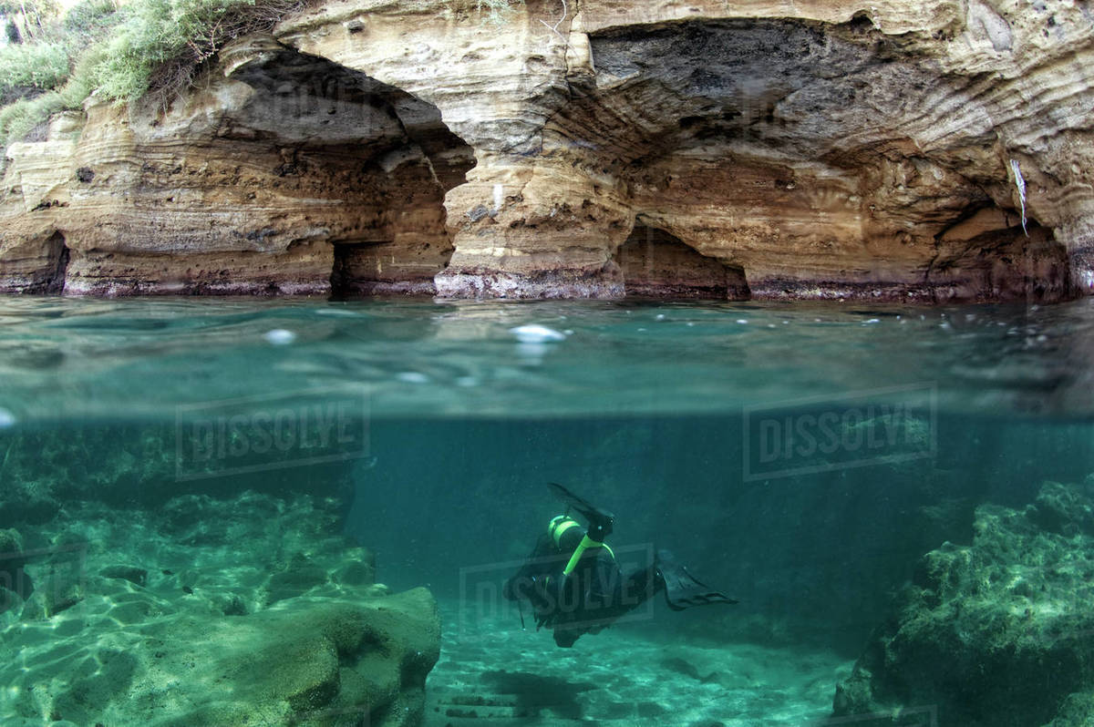 Submerged ancient Roman ruins, Dragonara caves, Miseno, Campi Flegrei ...
