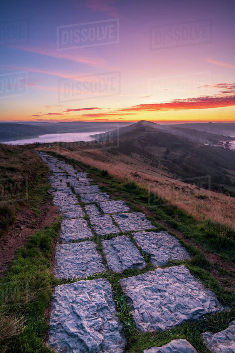 Limestone path leading to Lose Hill and Back Tor from Mam Tor with ...