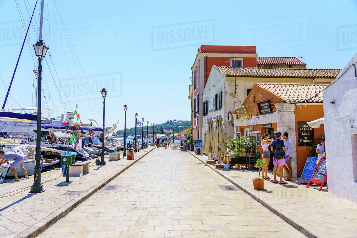 The pretty town of Gaios, the main port and harbour on the island ...
