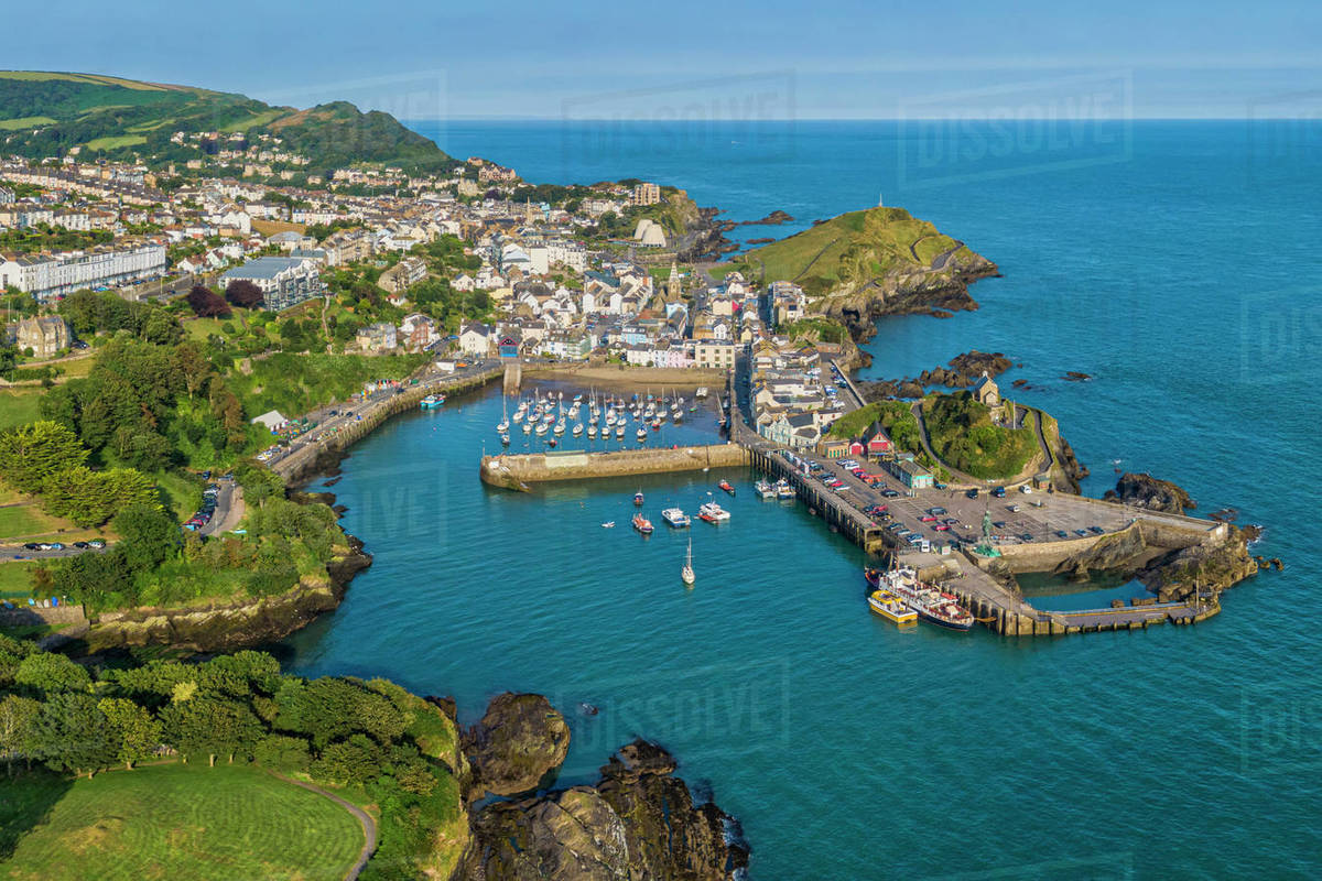 Aerial view over the town of Ilfracombe, North Devon coast, Devon ...