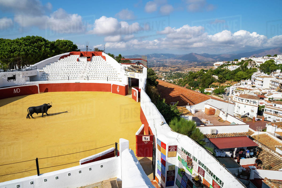 A view over Mijas bullring, Plaza de Toros, and the whitewashed ...