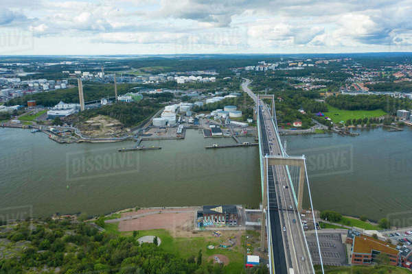 Aerial view by drone of Radasten Art Hall and Alvsborgsbron bridge ...