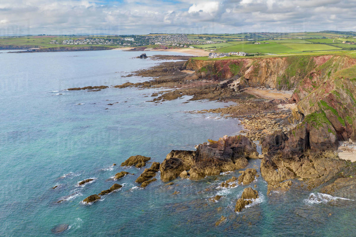 Aerial vista of Thurlestone Bay and village in the South Hams, Devon ...