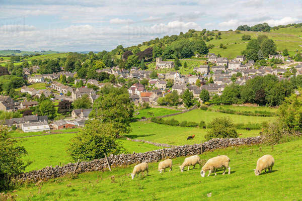 View of dry stone walls and Brassington, Derbyshire Dales, Derbyshire ...