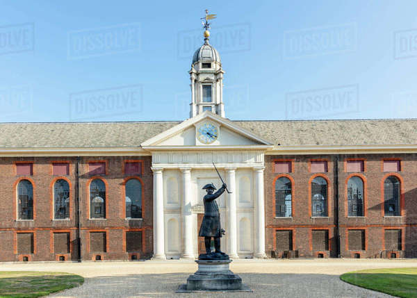 The facade of the Royal Hospital by Christopher Wren showing a statue ...