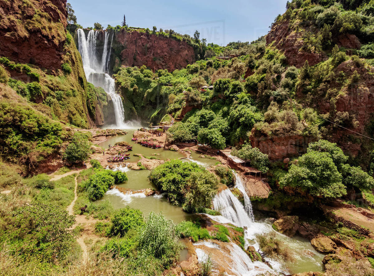 Ouzoud Falls near the Middle Atlas village of Tanaghmeilt, elevated ...