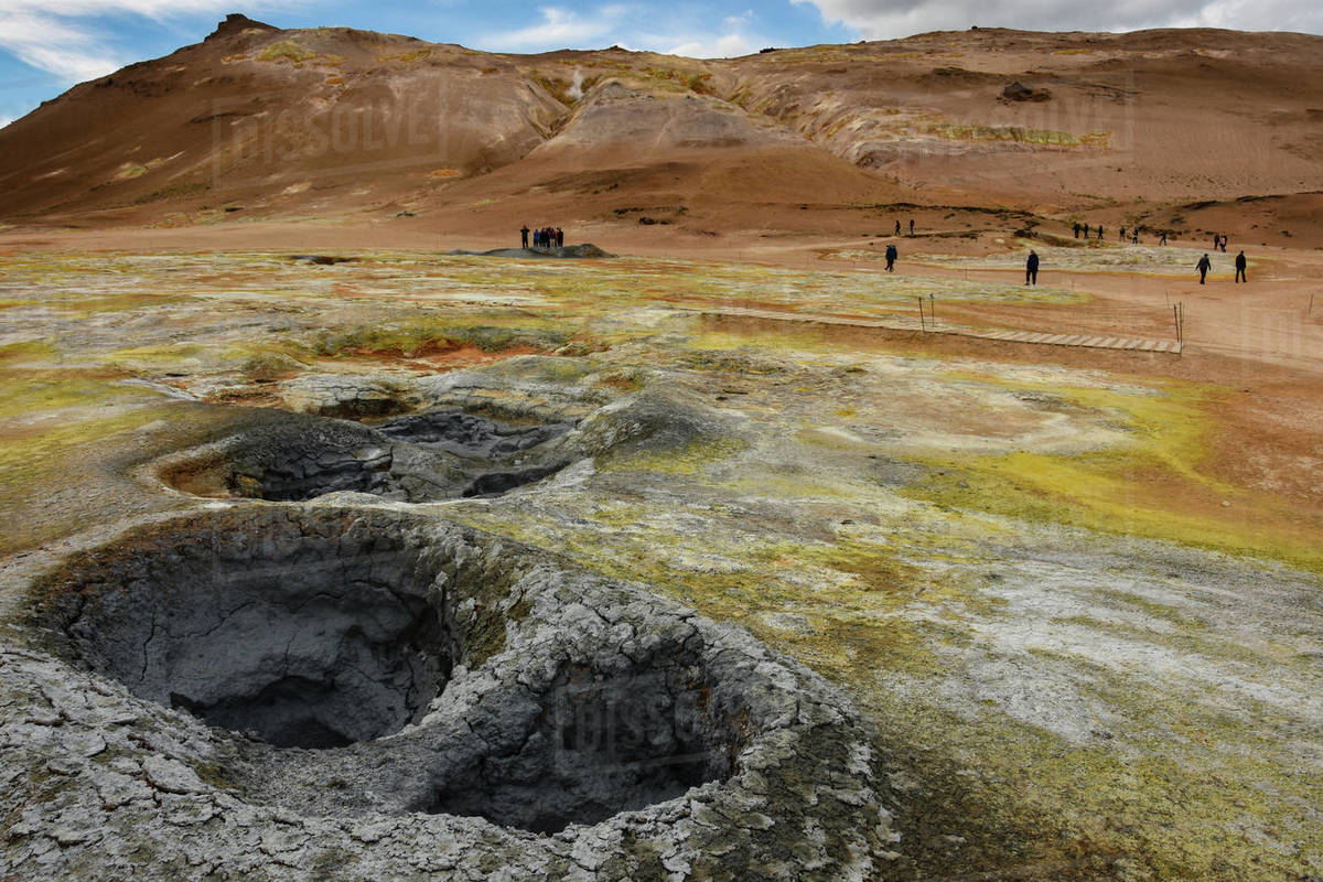 Solfataras and boiling mud pools, Namafjall, Krafla geothermal area ...