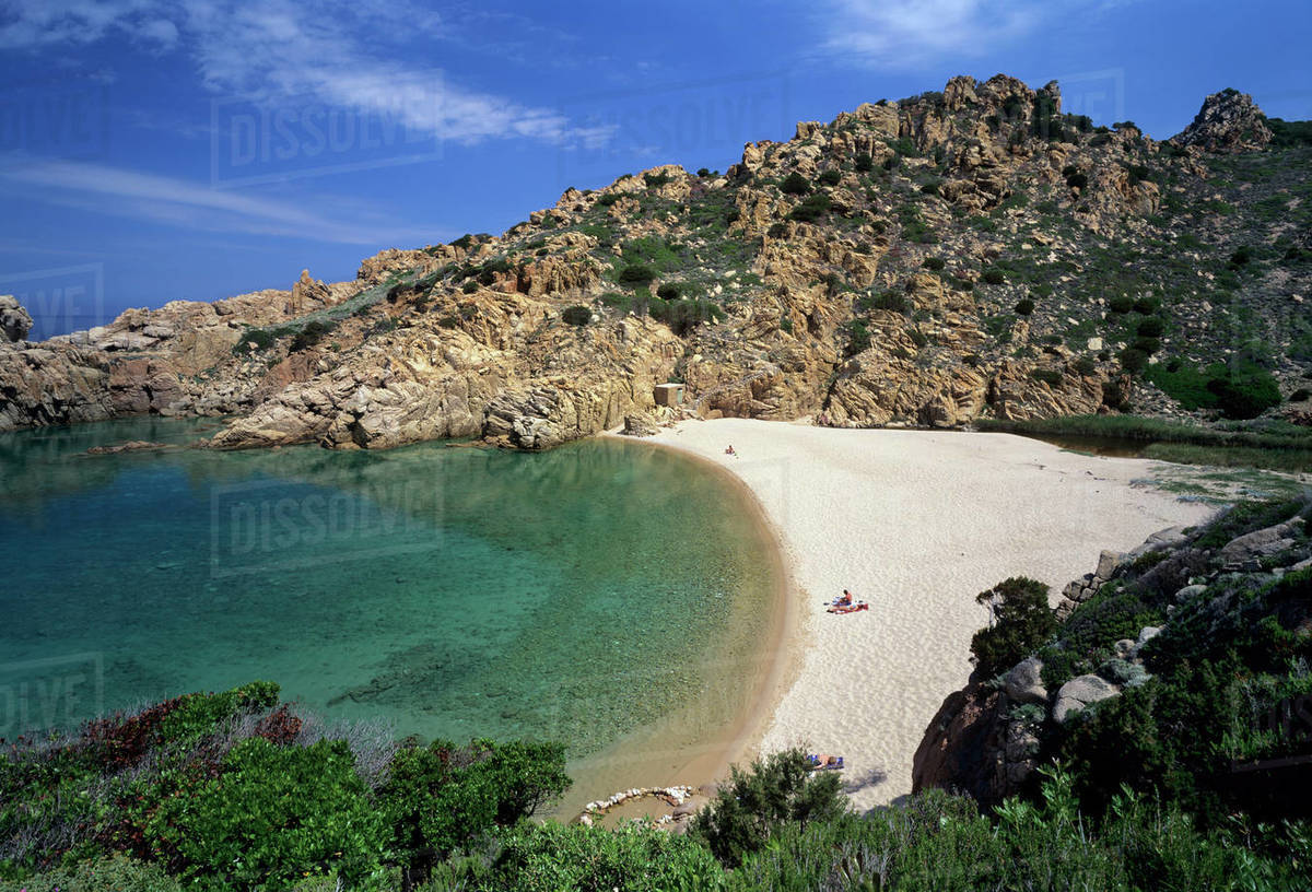 Spiaggia di Cala li Cossi beach on island's north coast, Costa Paradiso ...