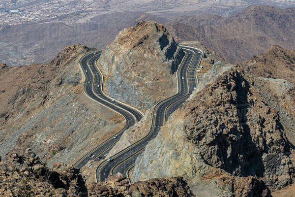 Al Hada road in between the mountains, Taif, Kingdom of Saudi Arabia ...