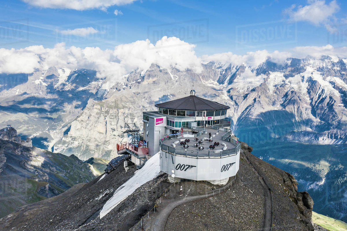 Schilthorn Piz Gloria cableway with Bernese Alps on background, Murren ...