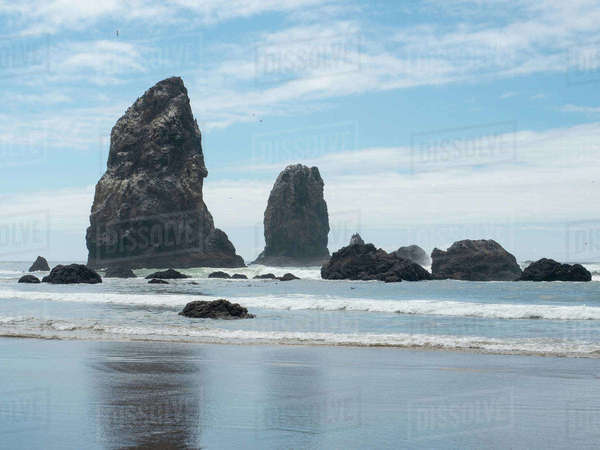 Oregon coast beach with sea stacks, Oregon, United States of America ...
