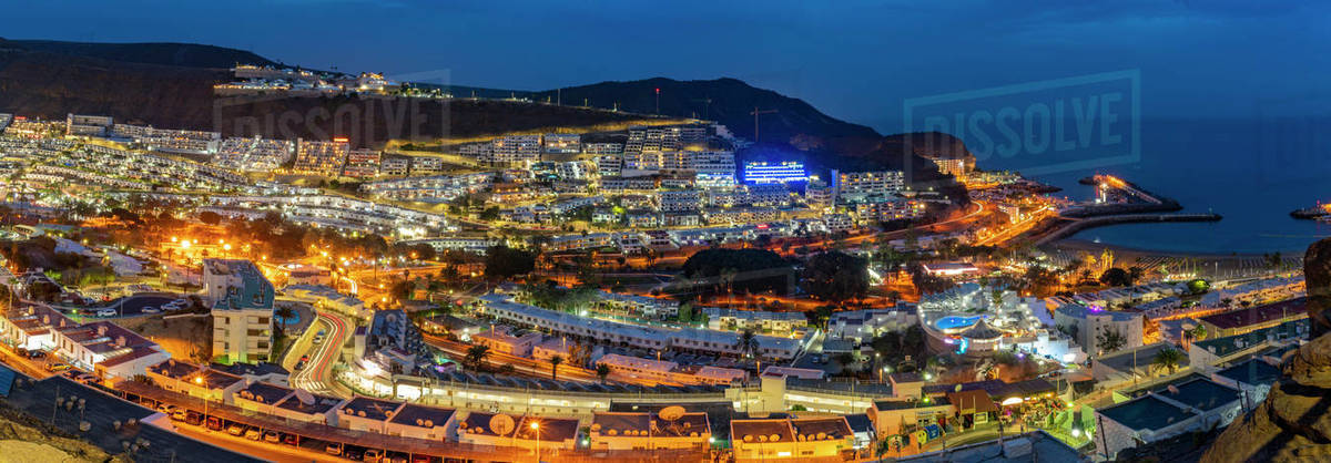 View of Puerto Rico from elevated position at dusk, Playa de Puerto ...