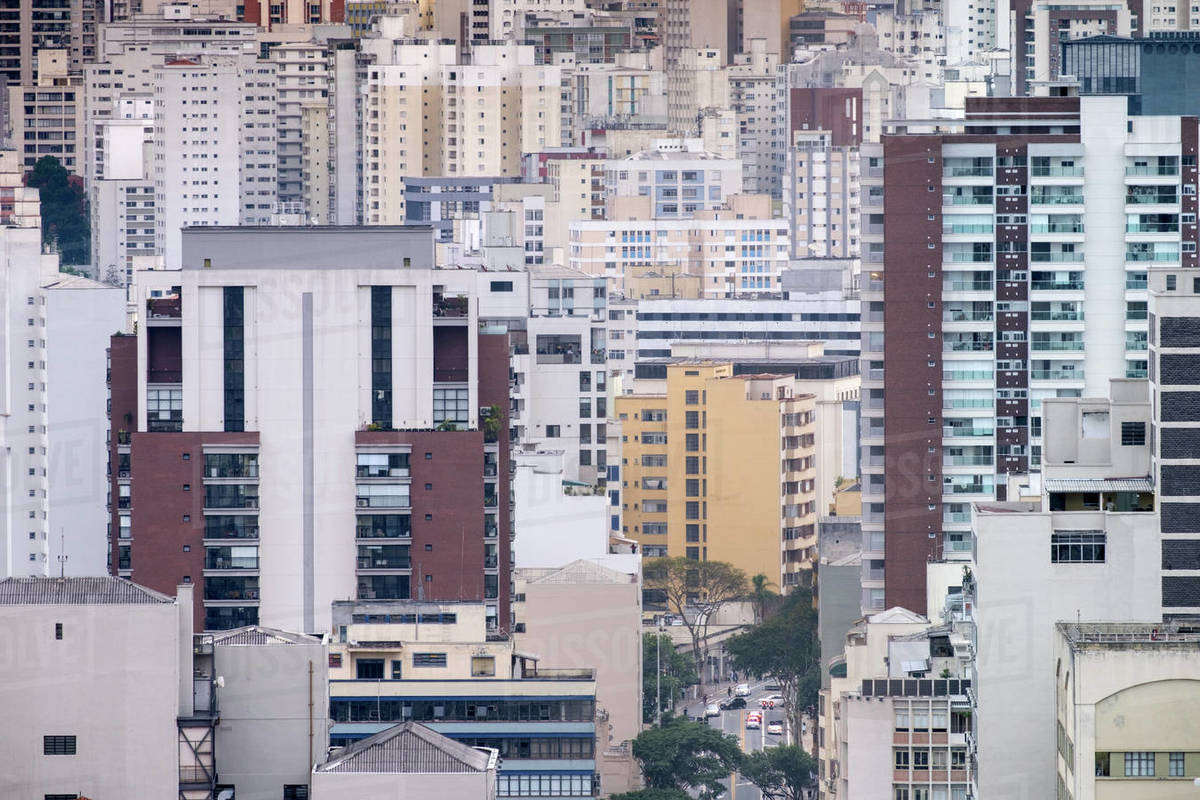 Crowded concrete apartment blocks and office buildings, Sao Paulo ...