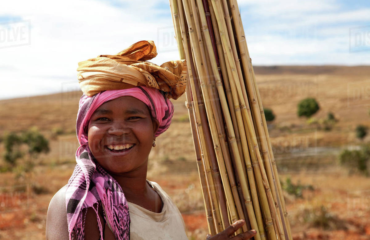 Portrait of local villager collecting Bamboo, Isalo, Madagascar, Africa ...