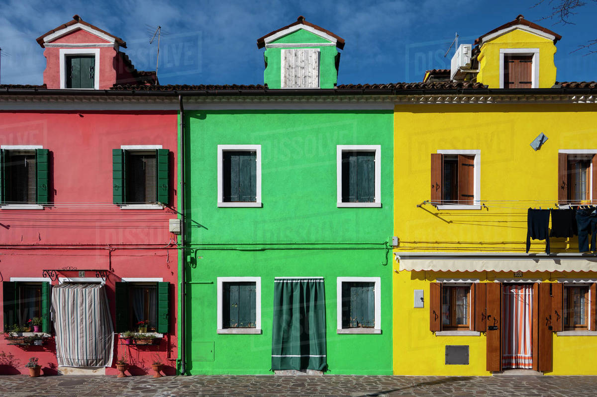 Colorful houses, colorful house facades, Burano Island, Venice, UNESCO ...