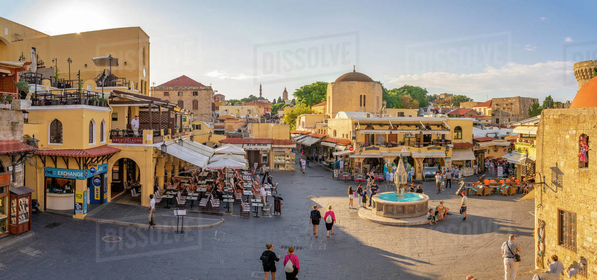 View of Hippocrates Square, Old Rhodes Town, UNESCO World Heritage Site ...