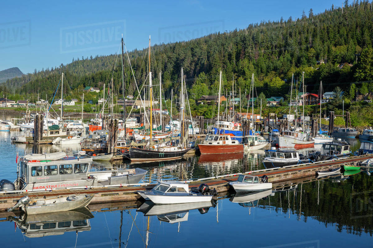 The harbor in the village of Queen Charlotte, Graham Island (Haida ...