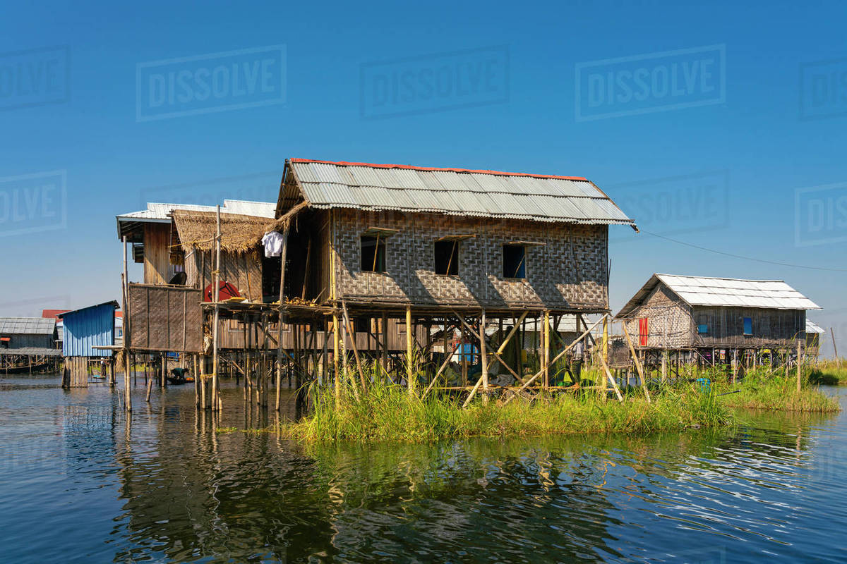 Typical wooden house on Lake Inle, Shan State, Myanmar (Burma), Asia ...