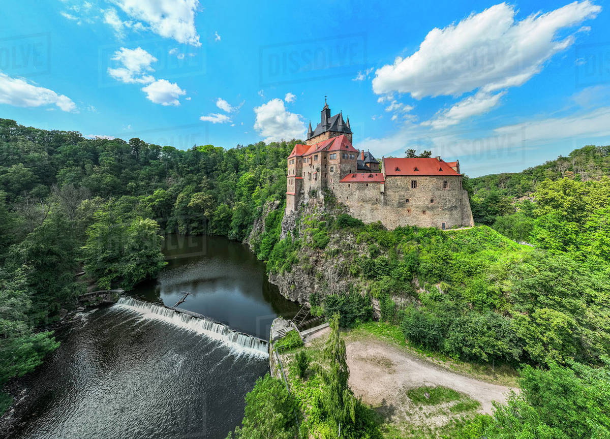 Aerial of Kriebstein Castle, on the Zschopau River, Kriebstein, Saxony ...
