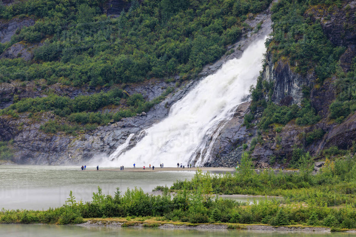 Nugget Falls Cascade, elevated view from Mendenhall Glacier Visitor ...